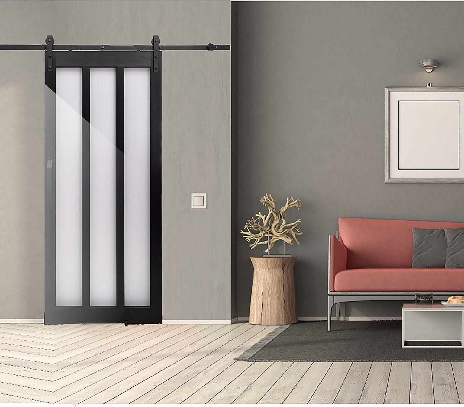 Millbrooke Barn Door Kit 42x84 | 3-Panel Frosted Glass Barn Door