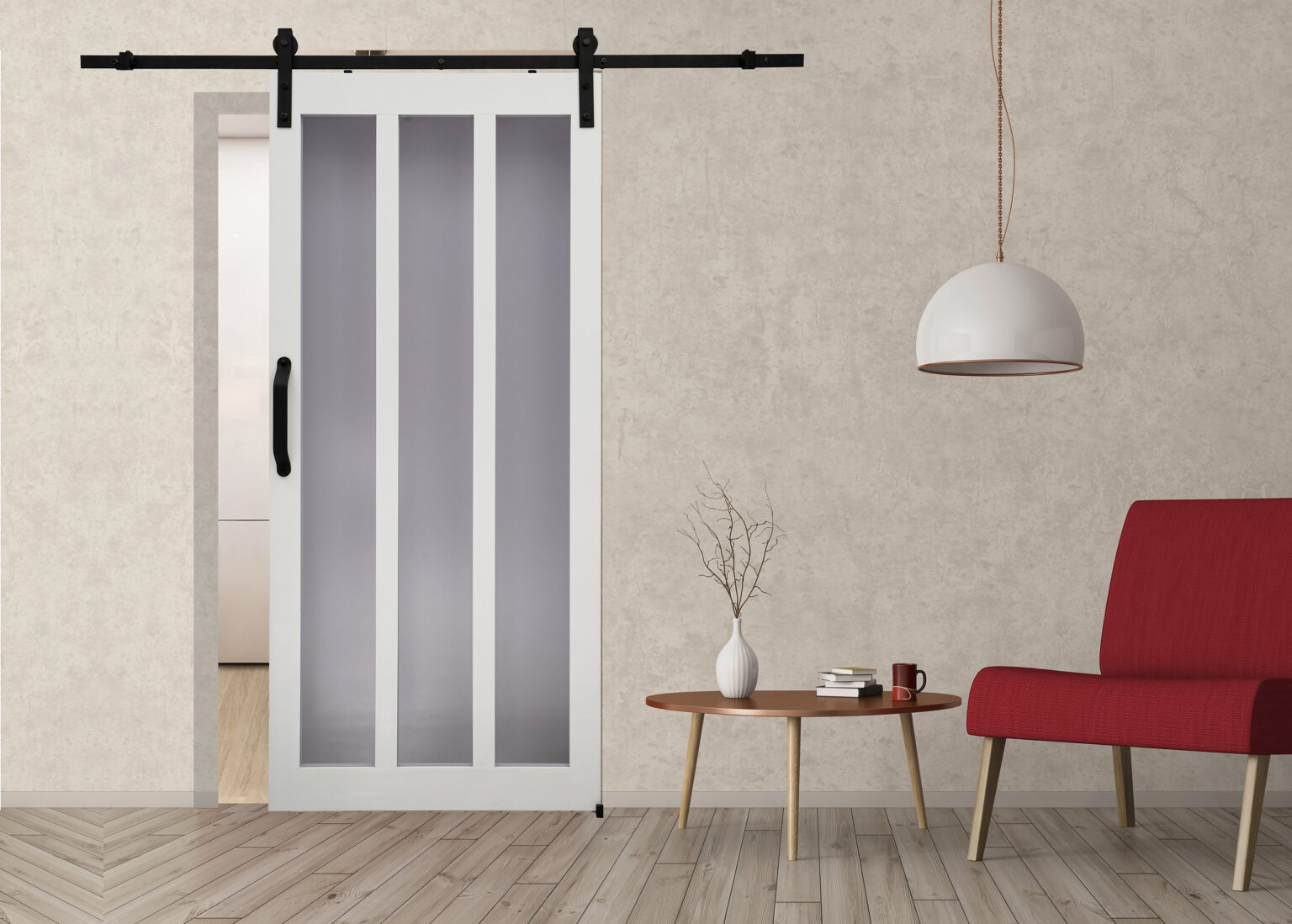 Millbrooke Barn Door Kit 36x84 | 3-Panel Frosted Glass Barn Door
