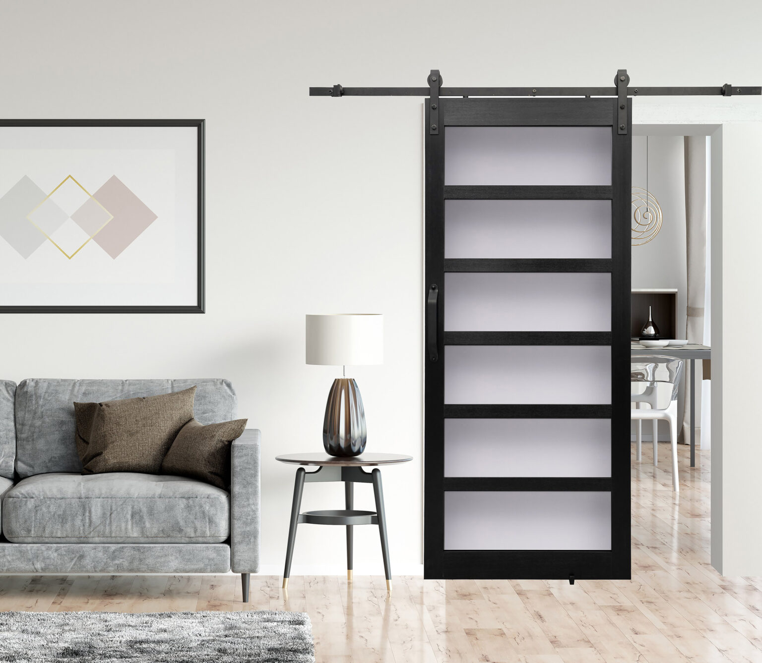 Millbrooke Barn Door Kit 36x84 | 6-Panel Frosted Glass Barn Door